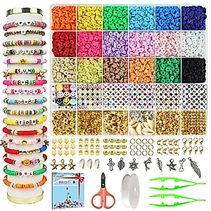 Redtwo 5100 Clay Beads Bracelet Making Kit, Preppy Spacer Flat Beads for Jewelry Making,Polymer Heishi Beads with Charms and Elastic Strings Gifts for Teen Girls Crafts for Girls Ages 8-12