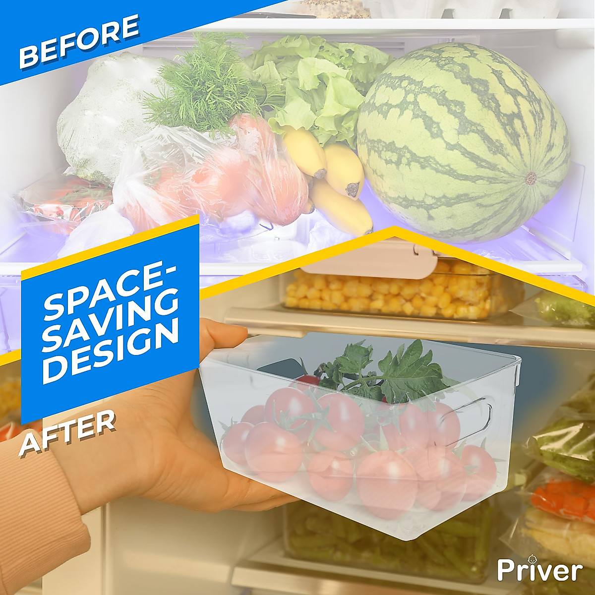 Refrigerator Organizers and Storage Containers - Efficient Kitchen Fridge Organization - Reusable Fridge Organizer Bins - Clear Refrigerator Storage Bins - 5.2’’ W x 9.3" L x 4.2" H (2 Pack)