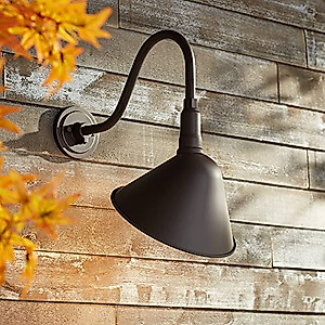 Franklin Iron Works Neihart Rustic Farmhouse Industrial Outdoor Barn Light Fixture Bronze 18 1/4" Curving Gooseneck RLM for Exterior House Porch Patio Outside Deck Garage Yard Front Door Home