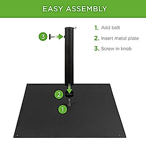 Best Choice Products 38.5lb Steel Umbrella Base, Square Weighted Patio Stand for Outdoor, Backyard, Market Umbrellas, Sun Shade w/Tightening Knob and Anchor Holes - Black
