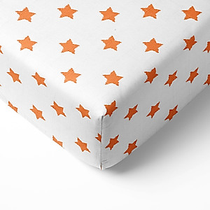 Bacati - Stars Soft Breathable 100% Cotton Muslin Baby Crib Fitted Sheet - Fits Standard 28 x 52 x 5 Crib & Toddler Mattresses (Ikat Stars Orange)