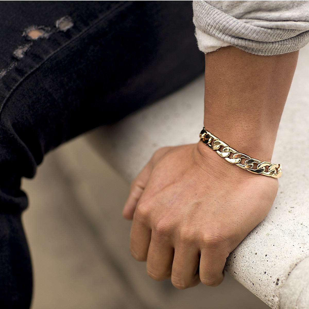 LIFETIME JEWELRY 11mm Flat Cuban Link Chain Bracelet for Men & Women 24k Gold Plated (Gold, 8 inches)