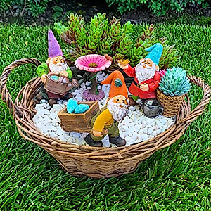 Mood Lab Miniature Gardening Gnomes Set of 4 pcs - 3,5" H Garden Gnome Figurines & Accessories Kit - Outdoor or House Decor