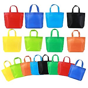 Xiran Reusable Party Tote Bags,Non-Woven Rainbow Bags,For Birthday Favors, Snacks,Toys,16 Piece 13" 8 Colors