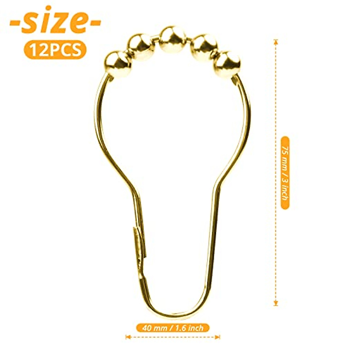 MJIYA Shower Curtain Hook, Stainless Steel Roller Rust-Resistant Balance Sliding Anti-Drop Double Shower Hooks for Curtain Bathroom Shower Curtains (Gold)