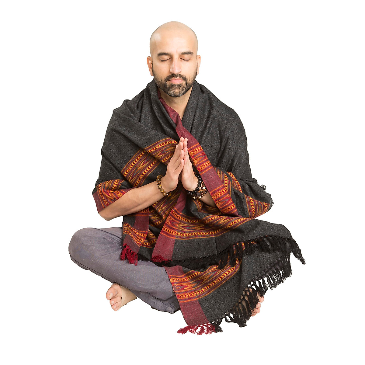 Om Shanti Crafts Meditation or Prayer Shawl or Plain Blanket, Wool Shawl/Wrap, Oversize Scarf. Unisex (Dark Grey)