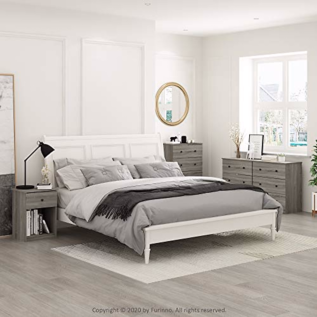 Furinno Tidur Simple Design Dresser, 4-Tier Knob, French Oak Grey