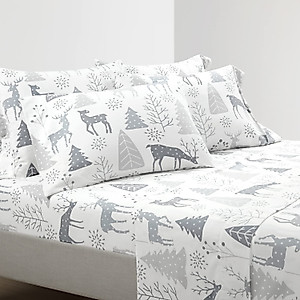 Lush Decor Wonderland Soft Flannel Sheet Set, 4 Piece, Twin, Gray