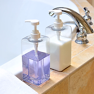 Youngever 3 Pack Pump Bottles for Shampoo 32 Ounce (1 Liter), Square Empty Shampoo Pump Bottles, Plastic Cylinder with Lockdown Leak Proof Pumps