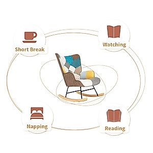 LifeSky Comfy Modern Rocking Chair - Linen Fabric Patchwork Glider Chairs - Rocker Chair for Bedroom Living Room Colorful