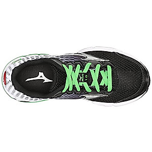 Mizuno Wave Rider 18 Junior Kids Running Shoe (Little Kid/Big Kid), Black/Classic Green, 2.5 M US Little Kid