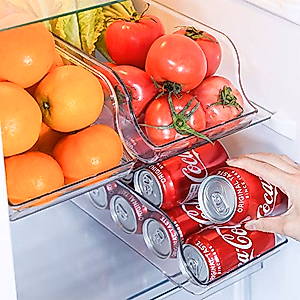 Puricon 2 Pack Refrigerator Organizer Bins Can Dispenser Storage Holder, Soda Beverage Canned Food Container Bin Clear Plastic Pantry Storage Rack for Fridge Kitchen Countertops Cabinets -Standard Can