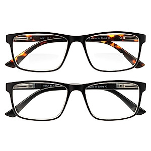 Yogo Vision Bifocal Reading Glasses for Men and Women, Rectangle MultiFocal Readers with Spring Hinges, Retro Design Black/Havana 1.75