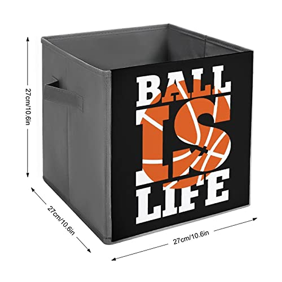 Basketball is Life PU Leather Collapsible Storage Bins Canvas Cube Organizer Basket with Handles