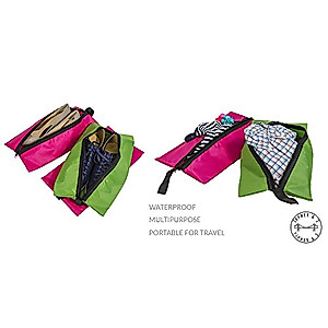 2018 NEW Black Shoe Organizer Space Saver for Closet Shoe Slots Set of 6 Bundle- with Waterproof Travel Shoe Storage Bags Set of 2 (Green)