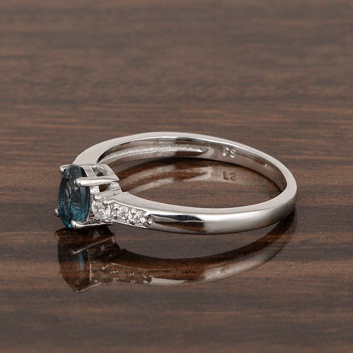 925 Sterling Silver London Blue Topaz and White Topaz Accents Women Engagement Ring (1.2 Ct Oval 6X4 MM, Gemstone Birthstone) Size_7