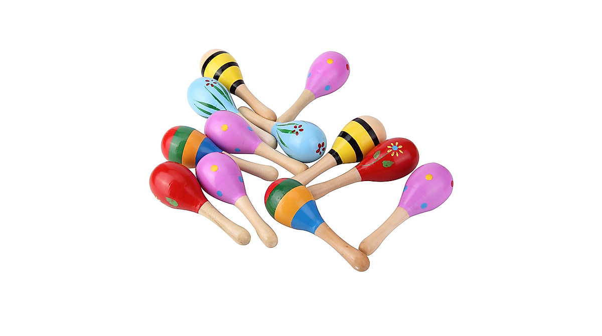12 PCS Mini Fiesta Wooden Maracas for Kids & Parties