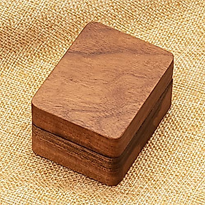 COSISO Walnut Wooden Wedding Ring Storage Box,Solid Ring Holder for Ring 3 Slots Wedding Ceremony Engagement Birthday (Black Inner)