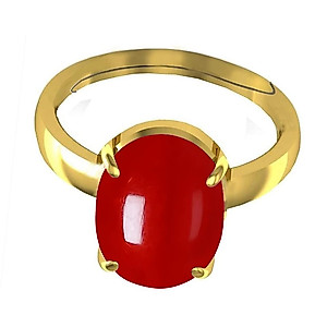 SirDaksh 6.25 Carat Natural Red Coral Panchdhatu Ring For Men And Women