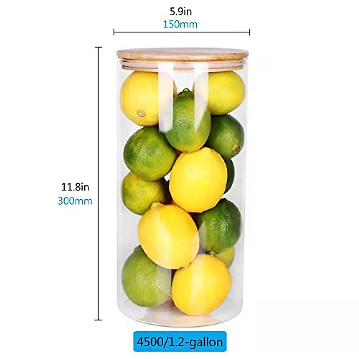 SAIOOL Glass Storage Jars 1.2 Gallon, Storage Containers with Natural Bamboo Lids, Storage Large Bag of Sugar or Large Box of Cereal etc.