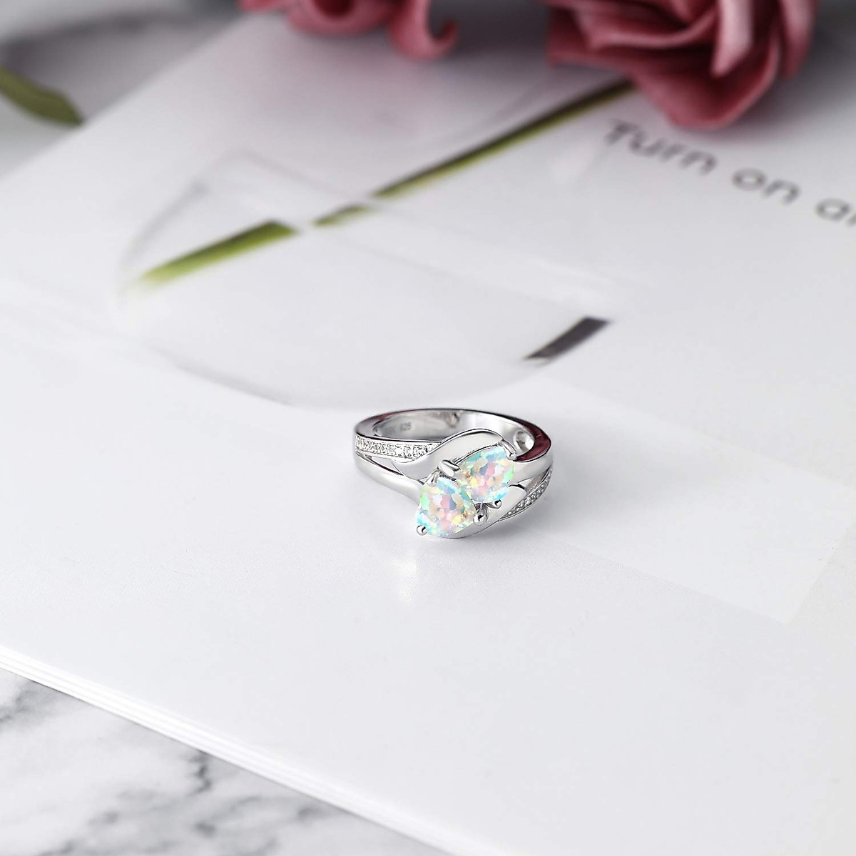 Gem Stone King 1.64 Ct White Simulated Opal White Created Sapphire 925 Sterling Silver Ring (Size 9)