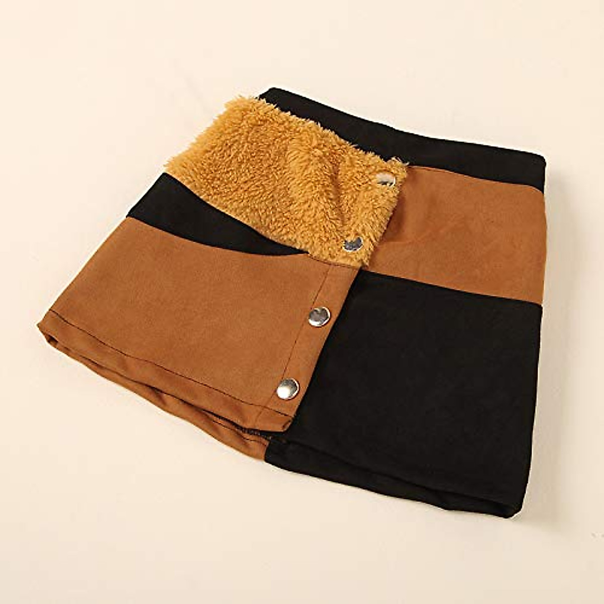 Toddler Baby Girls Leather Skirt Outfits Ribbed Sweater Shirt Tops + PU Leather Dress Fall Clothes Set (Black+Brown, 6-7 Years)