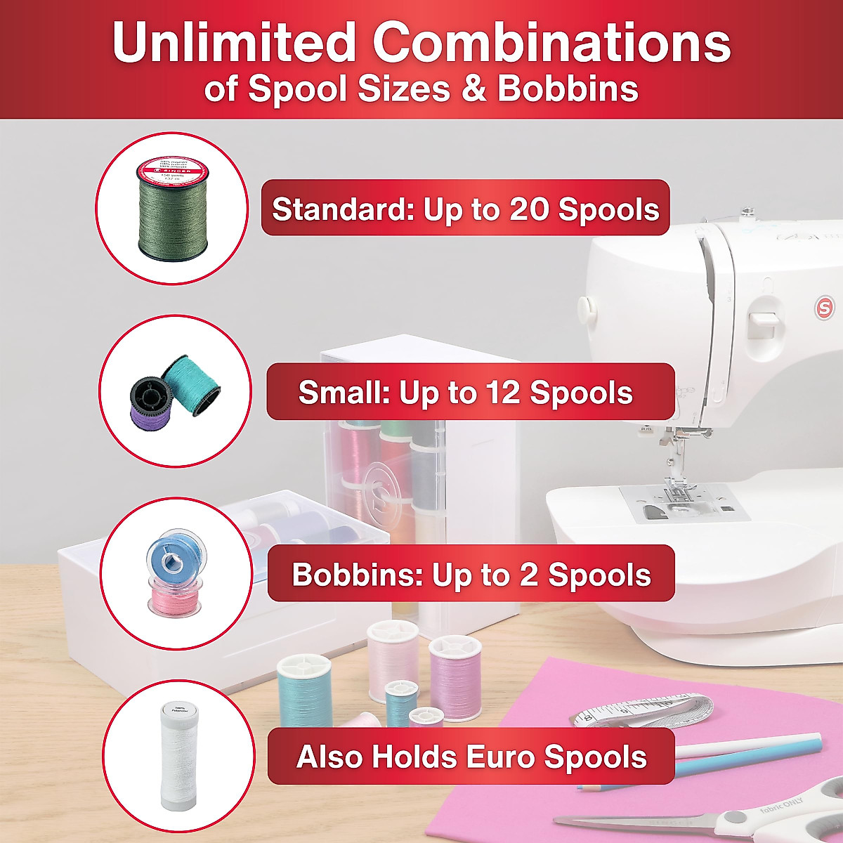 SINGER Double-Sided Thread Spool Organizer - Clear Storage Sewing Box for Embroidery, Craft Room Organization, Stackable Storage Container for Craft & Sewing, Thread Box Storage, Craft Organizer