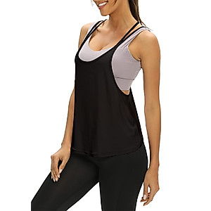 Mippo Open Back Shirt Backless Workout Tops Cute Work Out Clothes Gym Yoga Acitve Wear Athletic Tank Tops Exercise Fitness Clothing for Women Loose Fit Black M