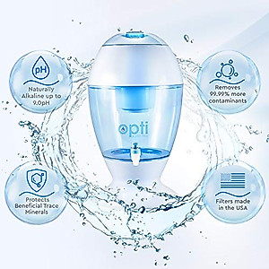 Opti Drop 3 Gallon Alkaline Water Filter Purification Machine - Countertop Dispenser Naturally Enhances Alkalinity Up to pH-9.0 | Removes Up to 99.99% of Harmful Contaminants and Free Radicals