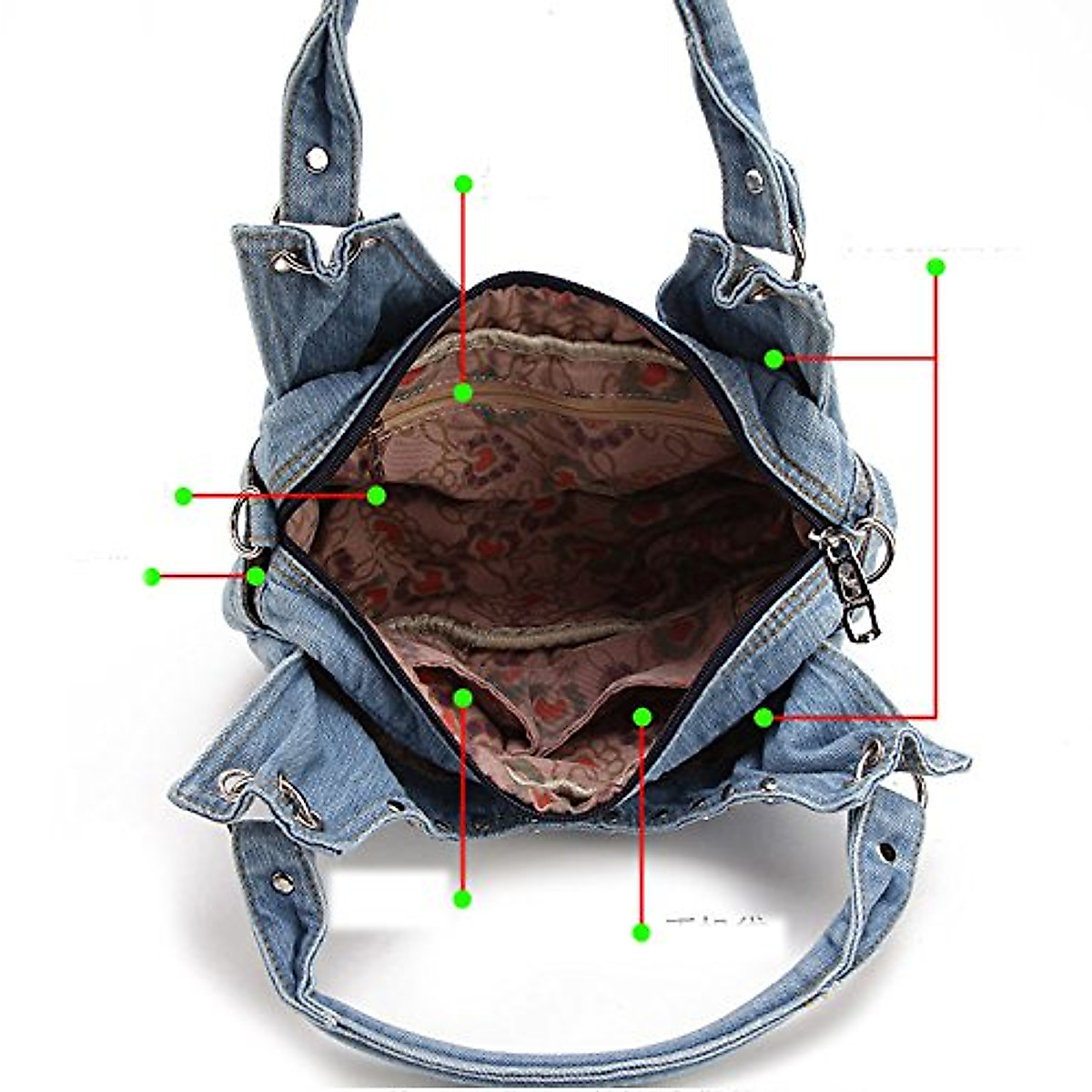 Donalworld Women Cute Flower Jeans Denim Tote Handbags Ltblue