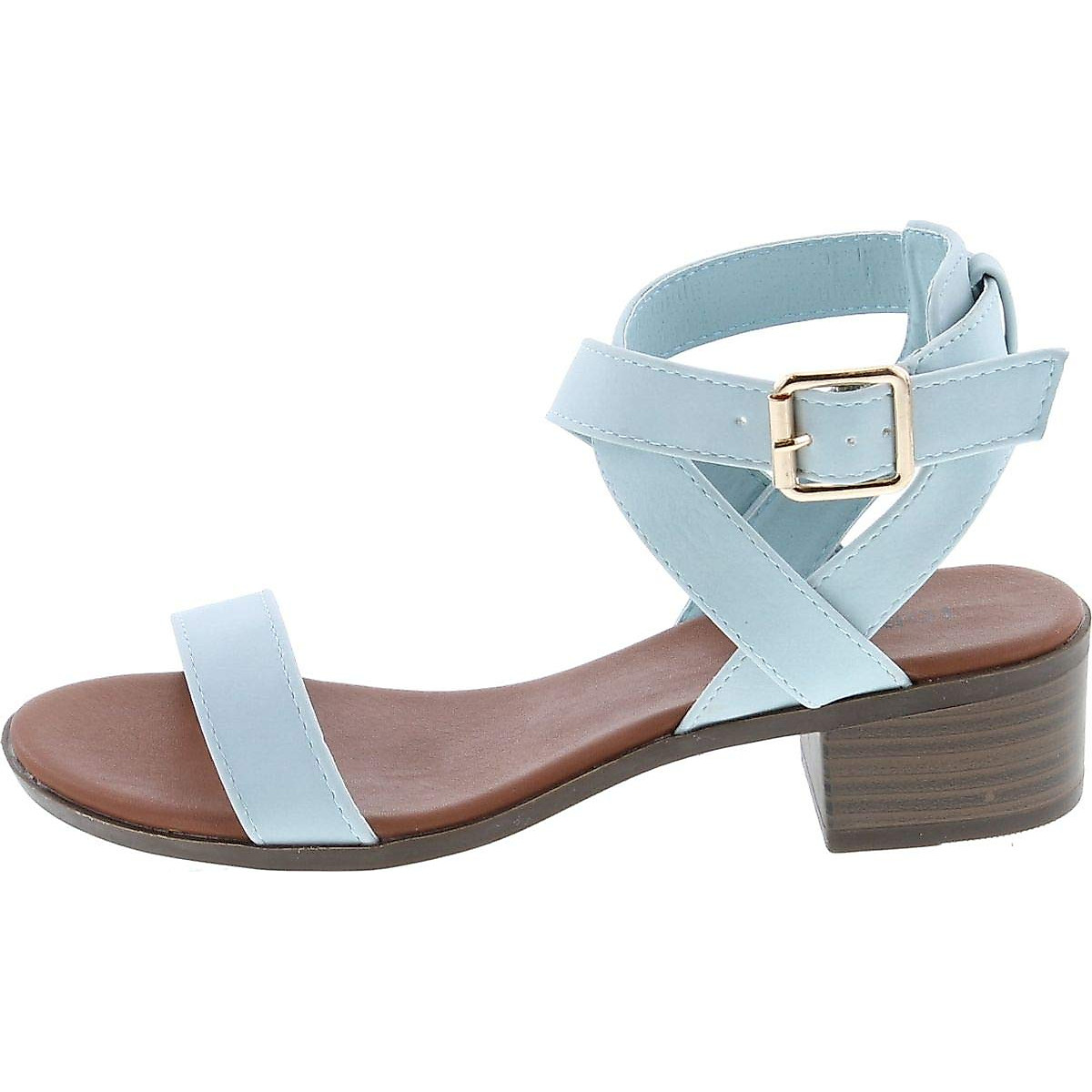 TOP Moda Vision-75 Women's Ankle Wrap Adjustable Buckle Stacked Chunky Heel Sandal,Light Blue,5.5