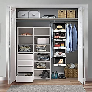 homyfort Hanging Closet Organizer, Weekly Clothes Storage Organizer for Kids, 5 Shelf with Side Pockets for Shoes,Nursery,Baby Clothing,Hat,Shirt,Dorm (Black)