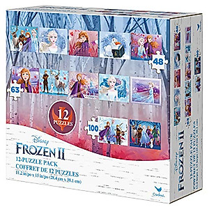 Spin Master Disney Frozen 2, 12-Pack Jigsaw Puzzles for Girls & Boys Princess Elsa Anna Olaf Winter Snow Movie Toy Merch Party Favor, for Kids Ages 4 and up