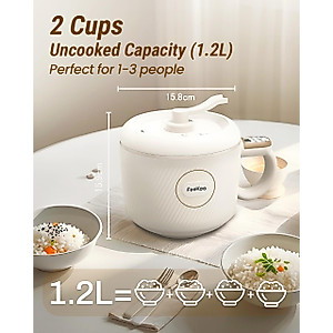 Feekaa Rice Cooker, Poetable Rice Cooker Small 1.2L, Mini Removable Electric Rice Cooker for 1-2 people, 6 Modes Rice Cooker for White Rice, Brown Rice, Stew, Ramen, Porridge, Hot Pot