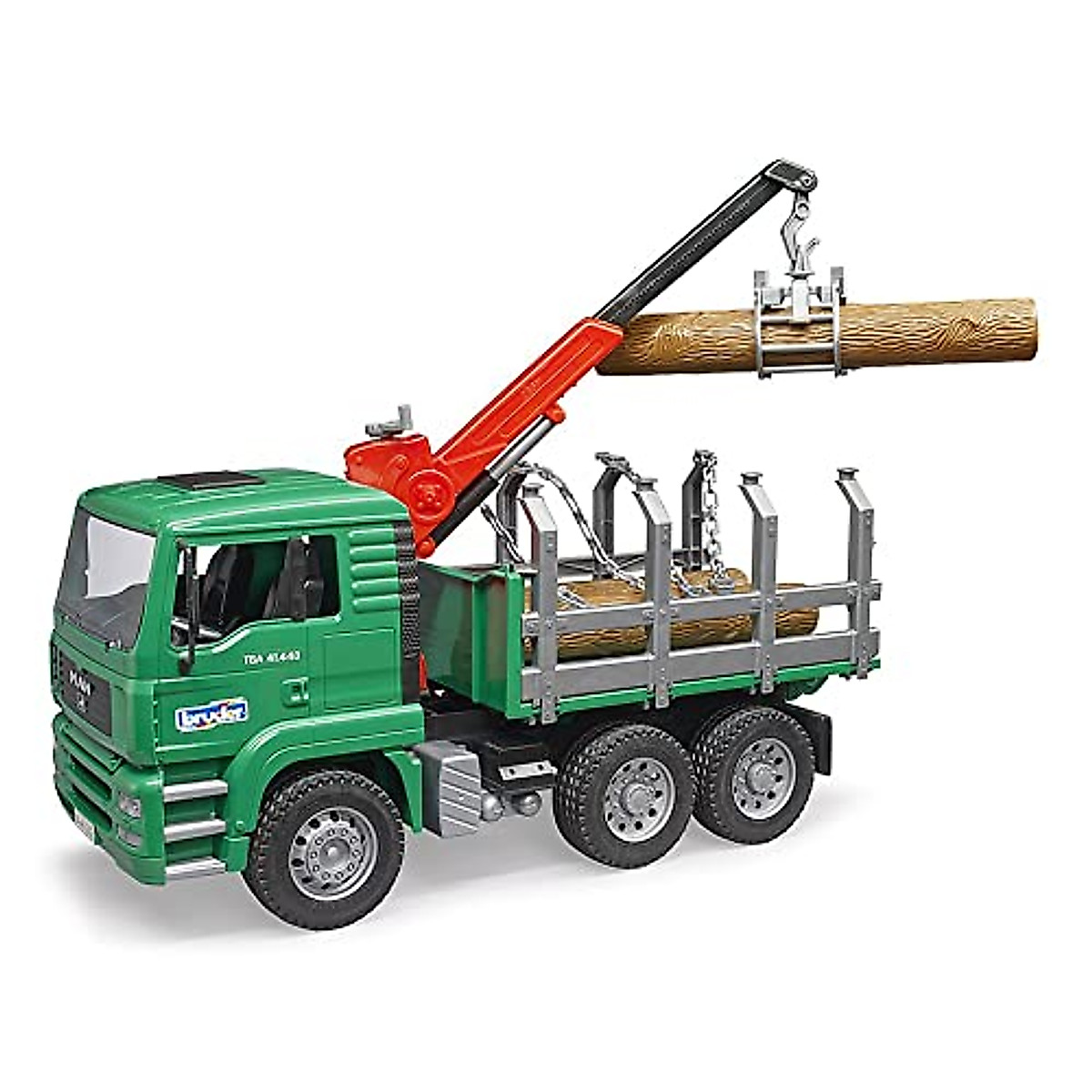 Bruder Toys - Forestry MAN Timber Truck with Fully Functioning Loading Crane, Tilting Loading Bed, and 3 Loadable Trunks - Ages 4+