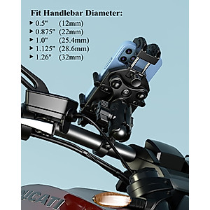 BRCOVAN Motorcycle Phone Holder with Vibration Dampener & High-Speed Secure Lock, Anti-Theft Motorcycle Phone Mount Handlebar Cellphone Holder for Bike Bicycle Scooter ATV Fit 5.4''-7.2'' Smartphones