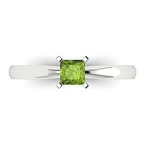 Clara Pucci 0.50 ct Princess Cut Solitaire Genuine Natural Green Peridot Engagement Bridal Promise Anniversary Ring 14k White Gold