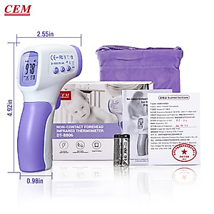 CEM DT-8806 Digital Thermometer for Adults and Kids, No Touch Forehead Thermometer for Baby, 2 in 1 Body Surface Mode Infrared Thermometer with Fever Alarm and Instant Accuracy Readings, Purple