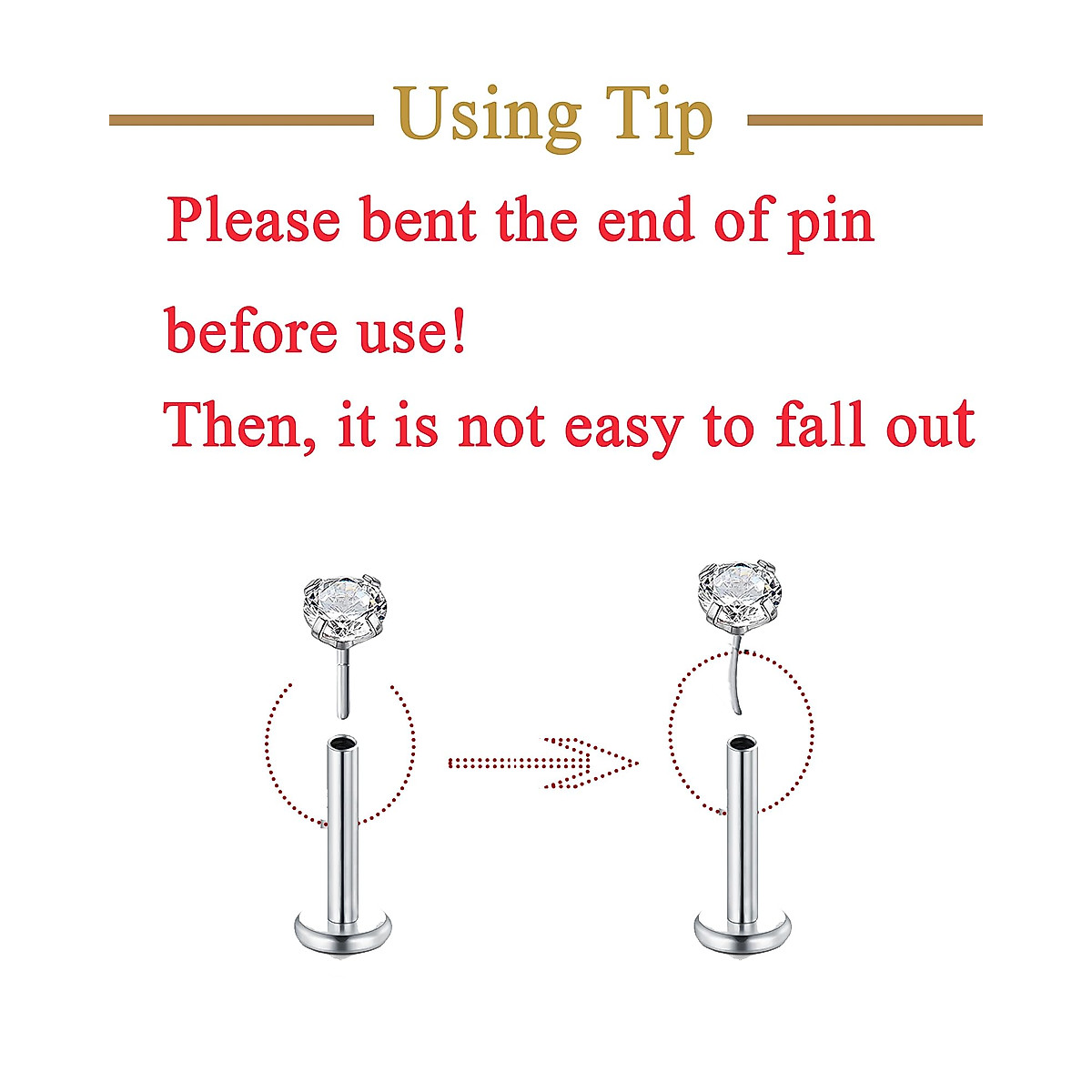 MODRSA Threadless Cartilage Earrings Tragus Earrings Tragus Helix Piercing Jewelry Helix Earrings Lip Piercing Jewelry Labret Piercing Jewelry Threadless Earring 16g 6mm