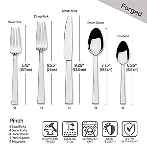 Mikasa Pinch Forged Stainless Steel 20 Piece Flatware Set, Service For 4