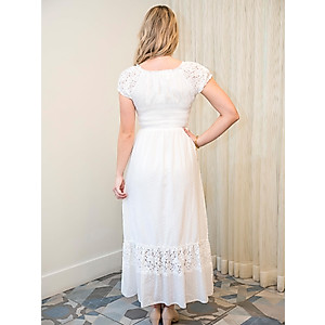 Anna-Kaci Renaissance Peasant Maiden Boho Inspired Cap Sleeve Lace Trim Maxi Dress, Cream, XX-Large