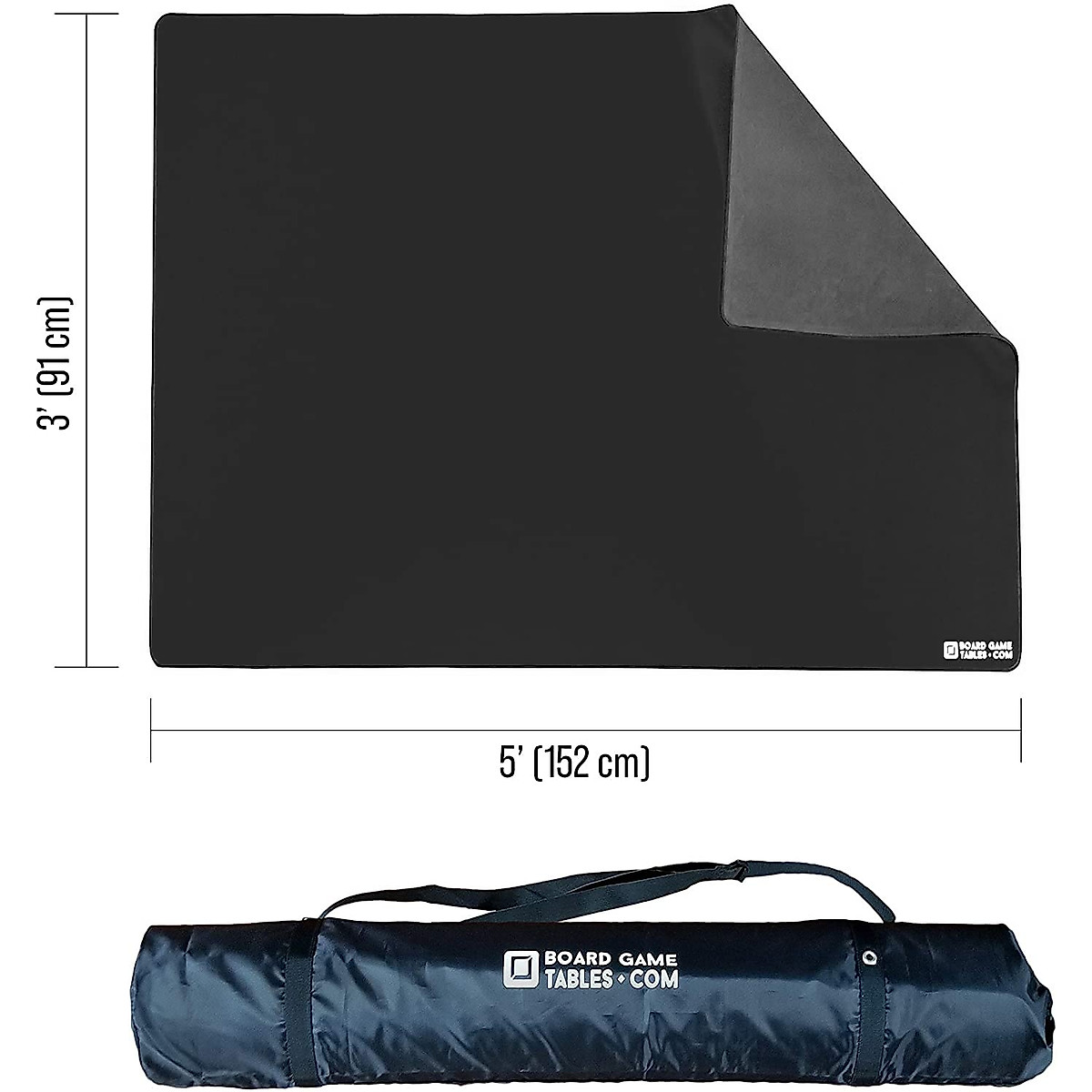 Board Game Playmat [3'x5'/Thick Super Cushioned/Stitched Edge/Water Resistant] with Carrying Case - for Tabletop Board Games, Card Games, RPG Games (Medium, Black)