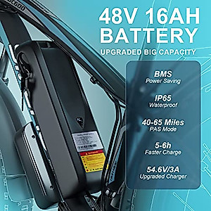 SMLRO Electric Bikes 1000w Ebike Fat Tire Electric Mountain Bike 48V 16AH Removable Battery 26 * 4.0'' Adult Electric Bicycles Hydraulic Disc Brakes Shimano 21 Speed (Blue & Black)