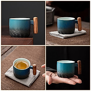 Hemoton Chinese Tea Cup Cup Ceramic Tea Mug Wood and Ceramic Materials The Glass Coffee Mugs e Heat- Home Wooden Handle Tea Mug Concentrate Ceramics Travel Mug Decorate Lovers