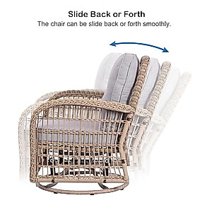 Livavege Outdoor Patio Rattan Gray Cushion, Weather-Resistant PE Wicker Furniture for Porch, Sunroom, Deck, Backyard, Swivel Rocker Chair, Natural