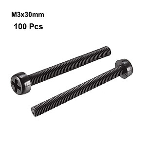 uxcell M3x30mm Phillips Round Head Nylon Machine Screw Bolt Fastener Black 100pcs
