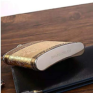 Golden pattern 8 Oz Gift 100% Stainless Steel(304/18-8 SS).Bonus 2 Shot Glass+1Funnel+1Giftbox.Flask Leak Proof Tested.Flask for Liquor/Alcohol.Flask for Men/Women