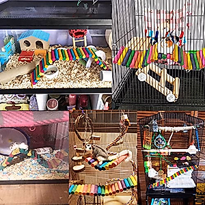 Hamster Bridge Suspension Ladder Rat Rainbow Long Bridge Wooden Climbing Ladder Bridge Chew Toys for Dwarf Syrian Hamster Mice Mouse Gerbils(2 PCS)