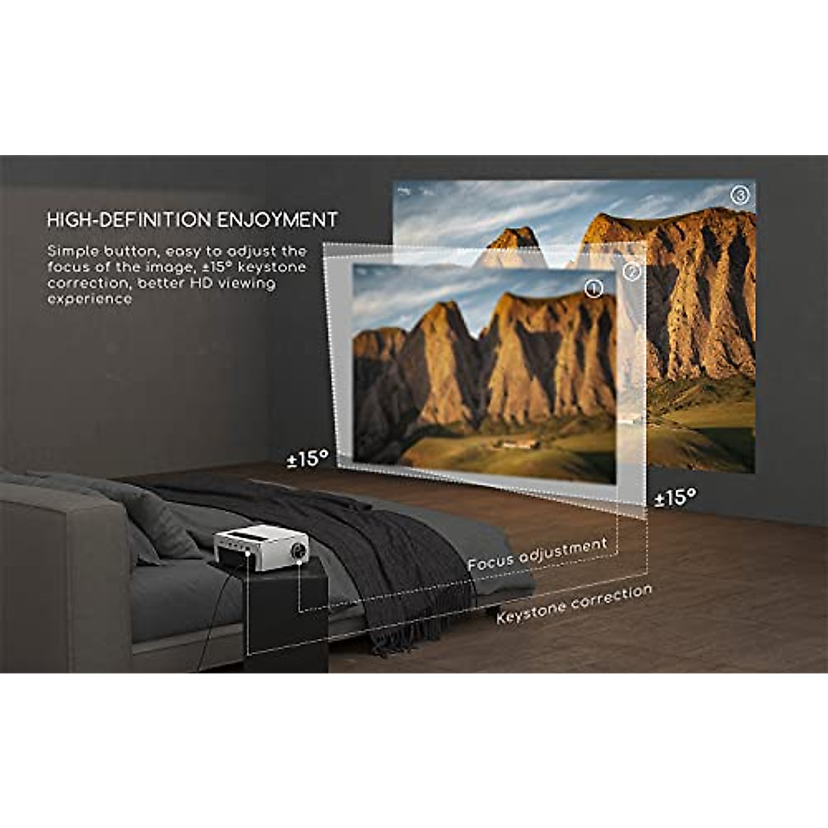 COOAU WiFi Bluetooth Projector HD 1080p Compact Portable Projector, 220ANSI Dolby Sound Support Movie Projector for Outdoor Indoor Home Theater Compatible TV Stick, HDMI, Phone, Laptop, DVD, Ceiling