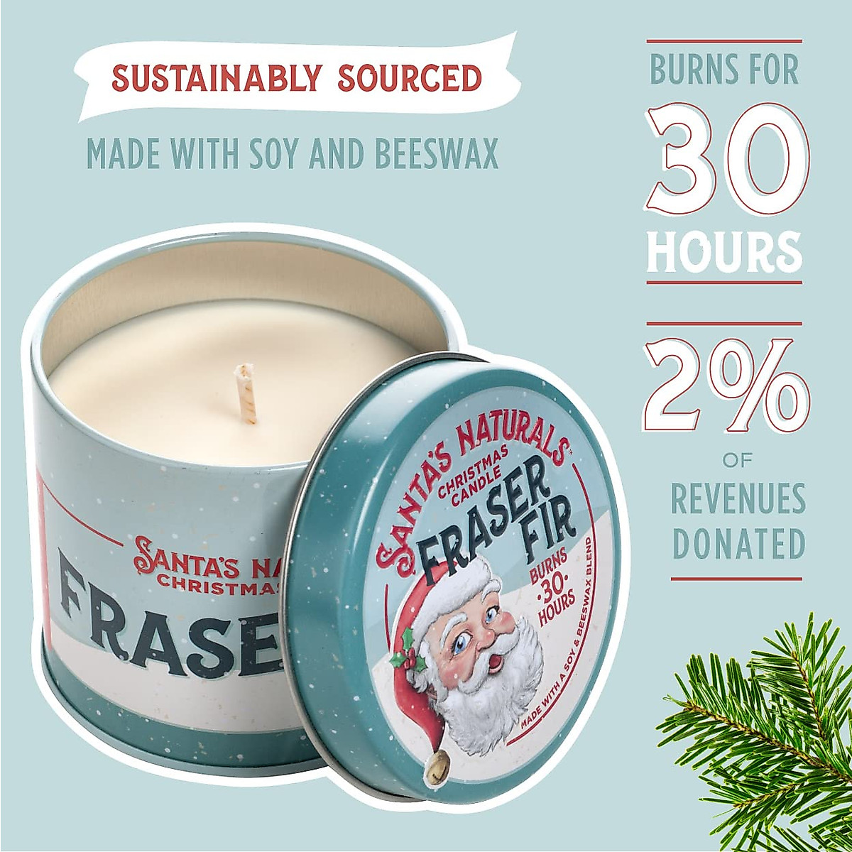Santa's Naturals Fraser Fir Christmas Candle Gift Set | Authentic Pine Fragrance | Stocking Stuffers | Each Candle Burns 14+ Hours | Made in USA | Soy and Beeswax Blend with Essential Oils